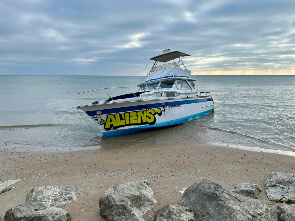 Orange two-sided anchor tied to the Milwaukee Boat: The Milwaukee ...