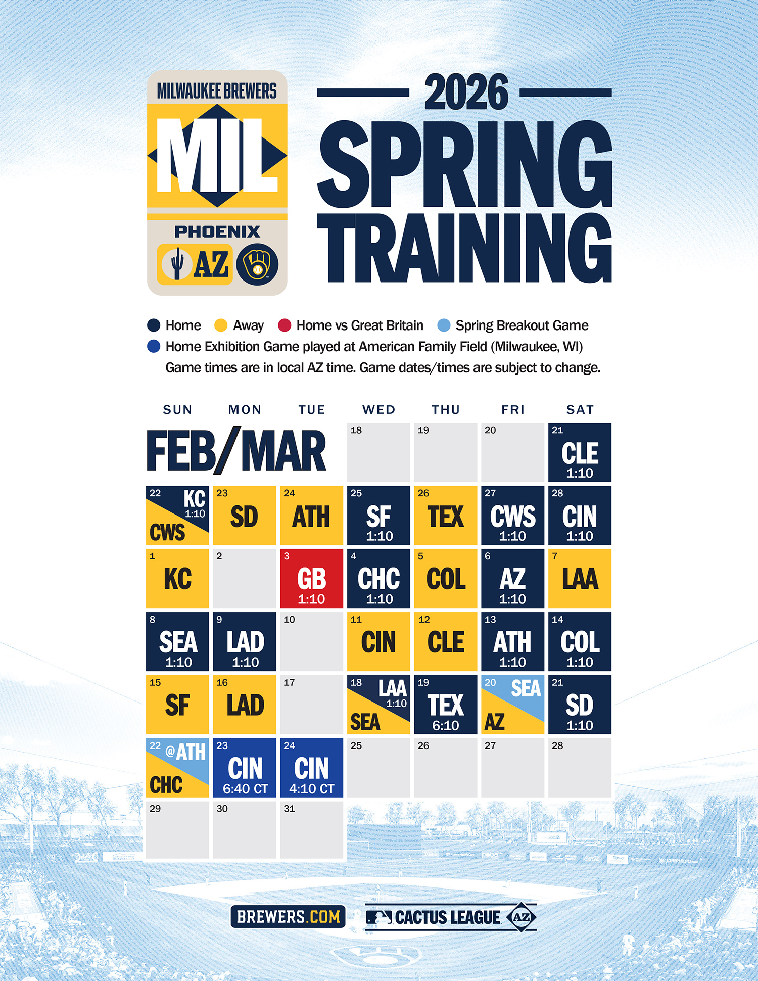 Here’s a graphic of the Milwaukee Brewers’ 2026 Spring Training ...