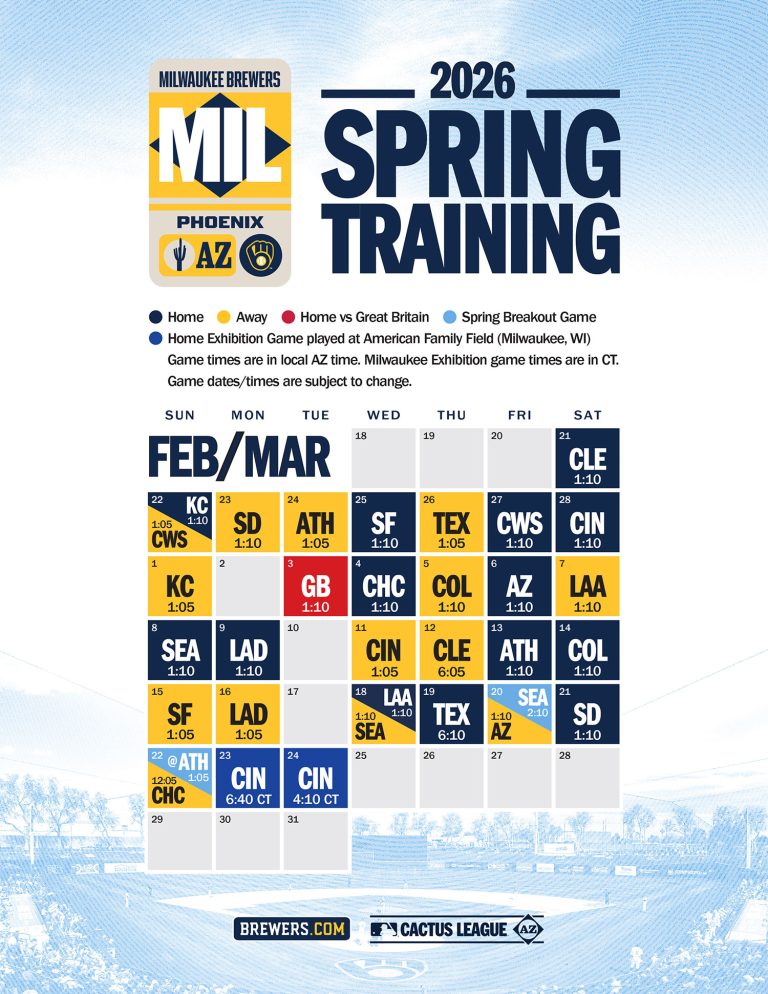 Brewers announce all 2026 Spring Training and regular season game times ...