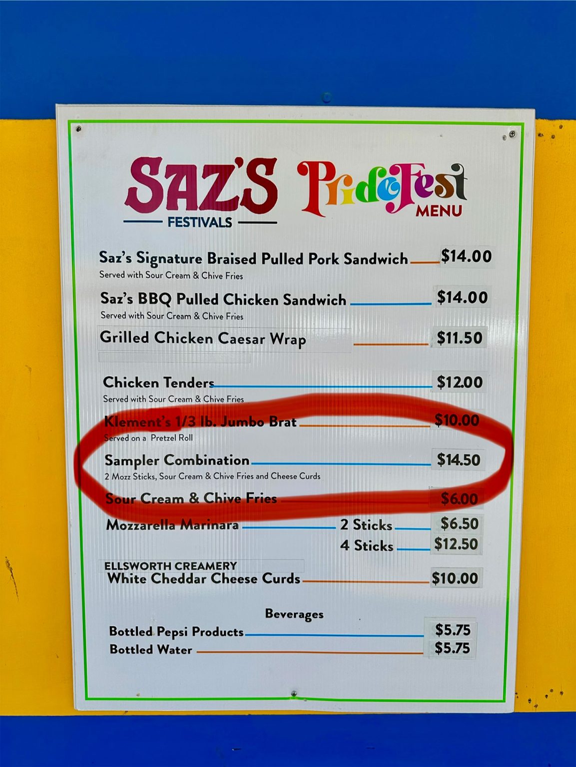 A very important report on how much Saz’s Sampler Platter costs THIS ...